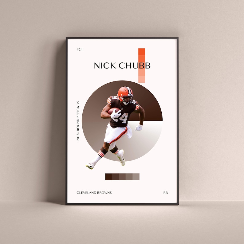 Nick Chubb Poster, Cleveland Browns Art Print Minimalist Football Wall ...