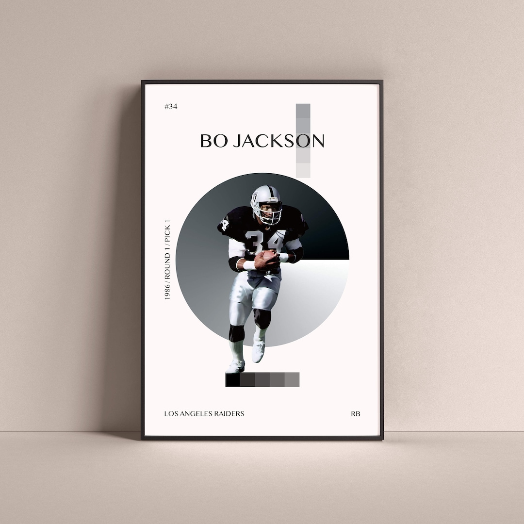 Bo Jackson Poster, Los Angeles Raiders Art Print Minimalist Football ...