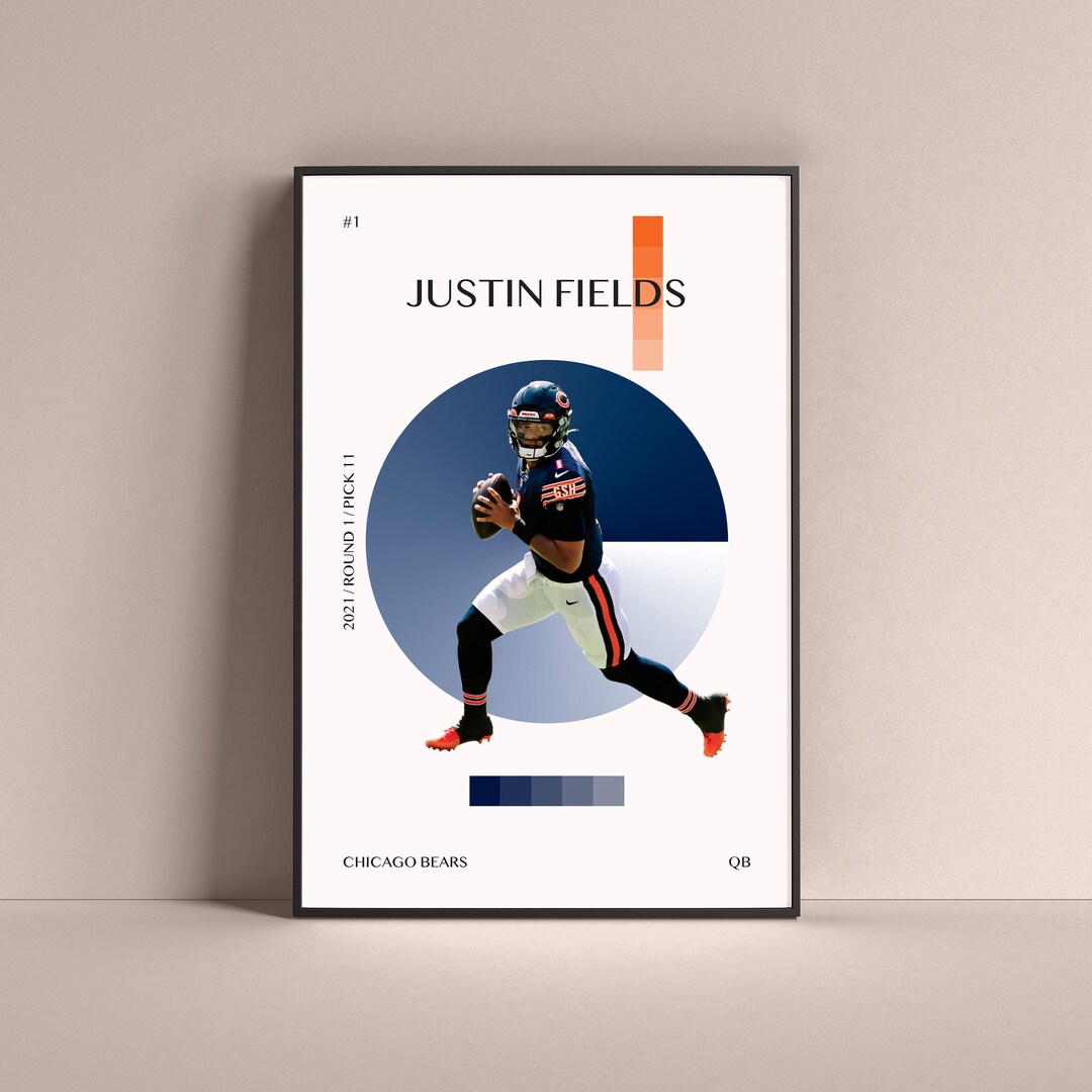 Justin Fields Poster, Chicago Bears Art Print Minimalist Football Wall ...