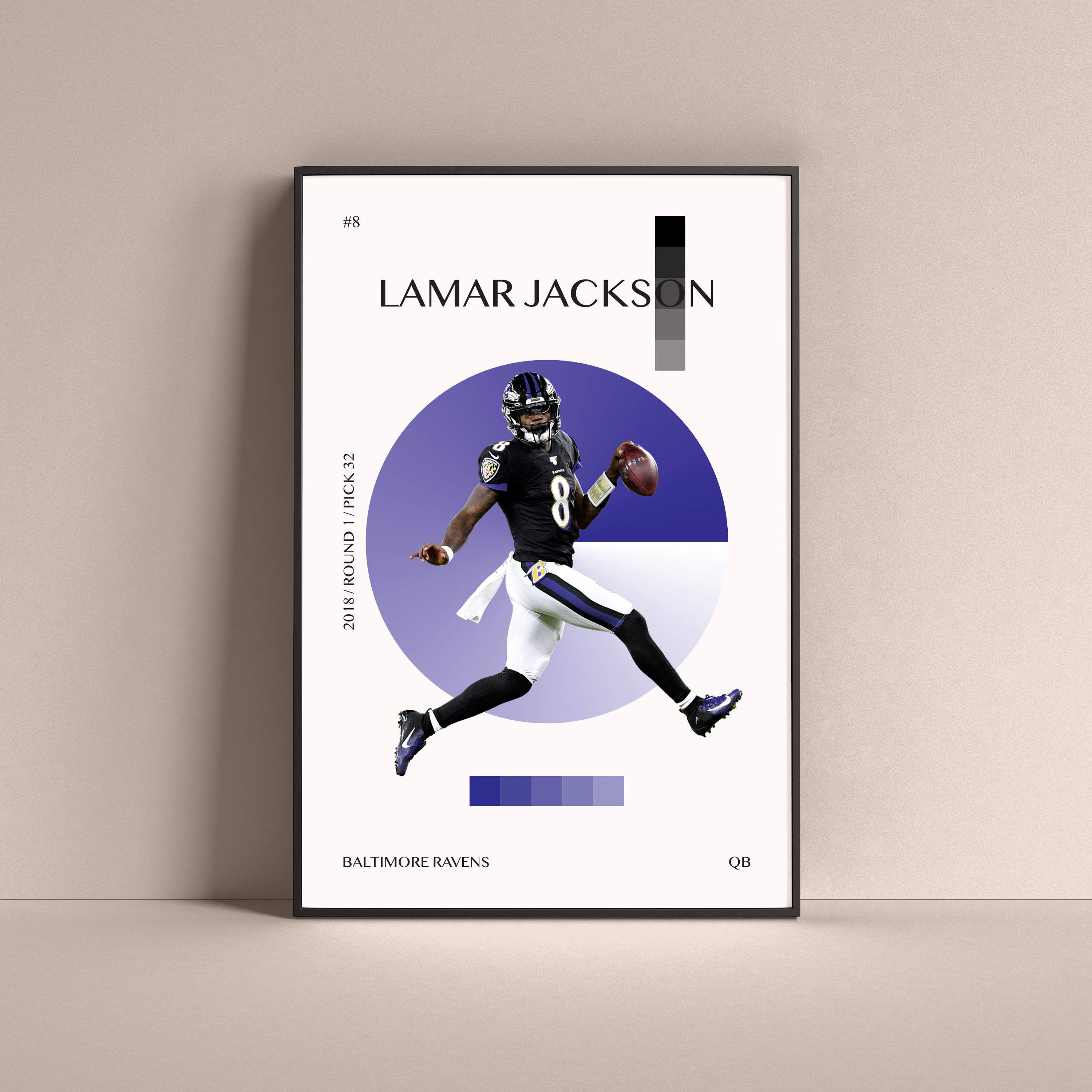 Lamar Jackson Poster, Baltimore Ravens Art Print Minimalist Football ...