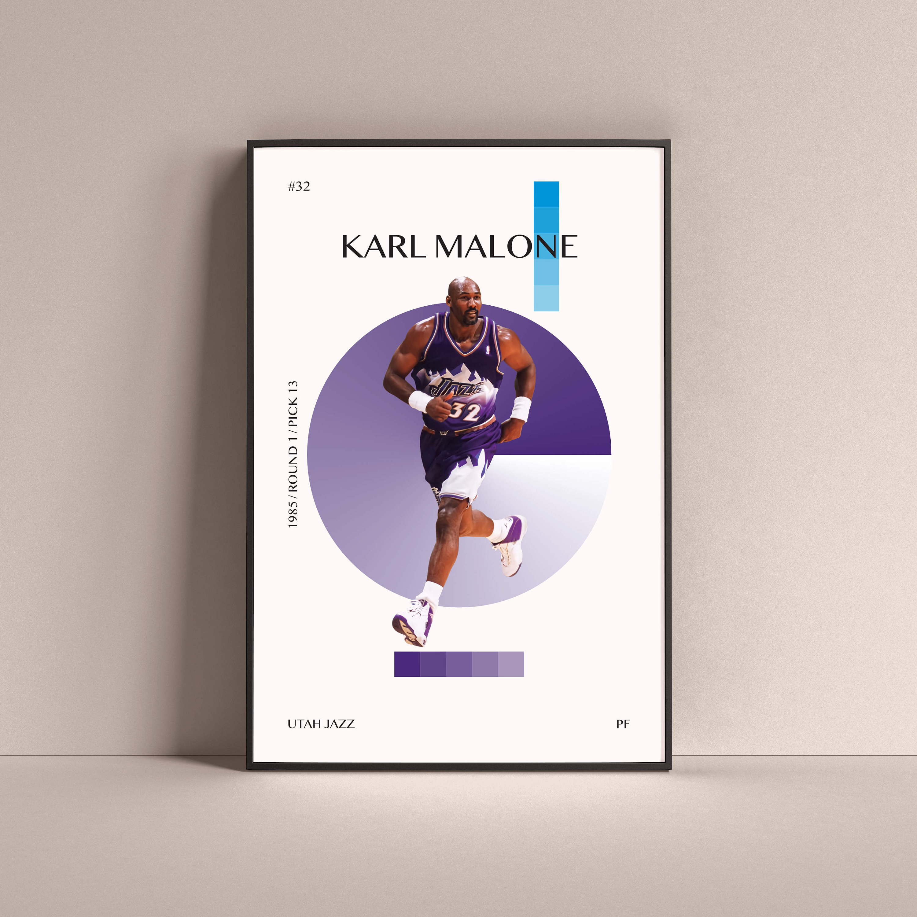 Karl Malone Poster, Utah Jazz Art Print Minimalist Basketball Wall ...