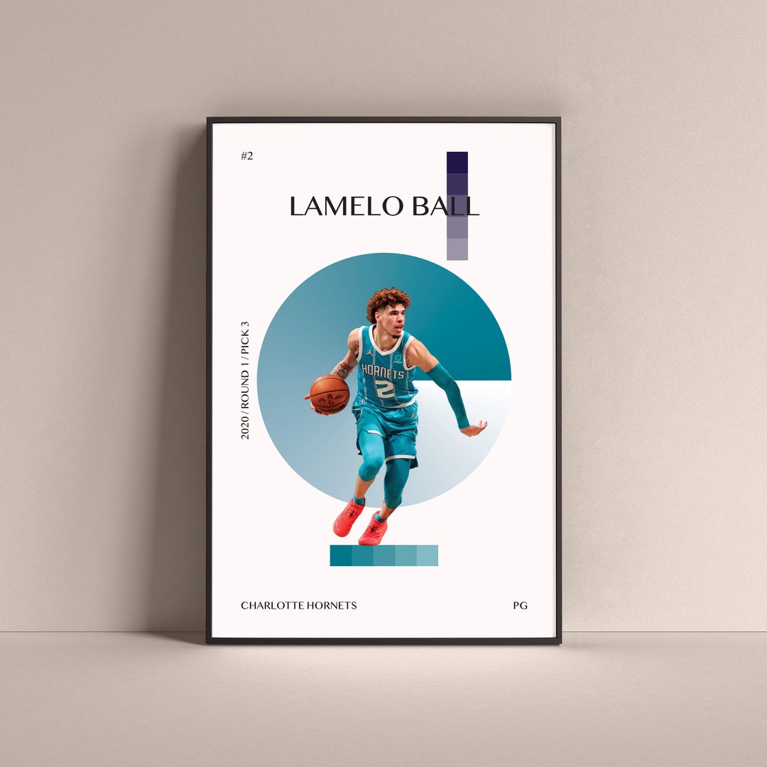 Lamelo Ball Poster, Charlotte Hornets Art Print Minimalist Basketball ...