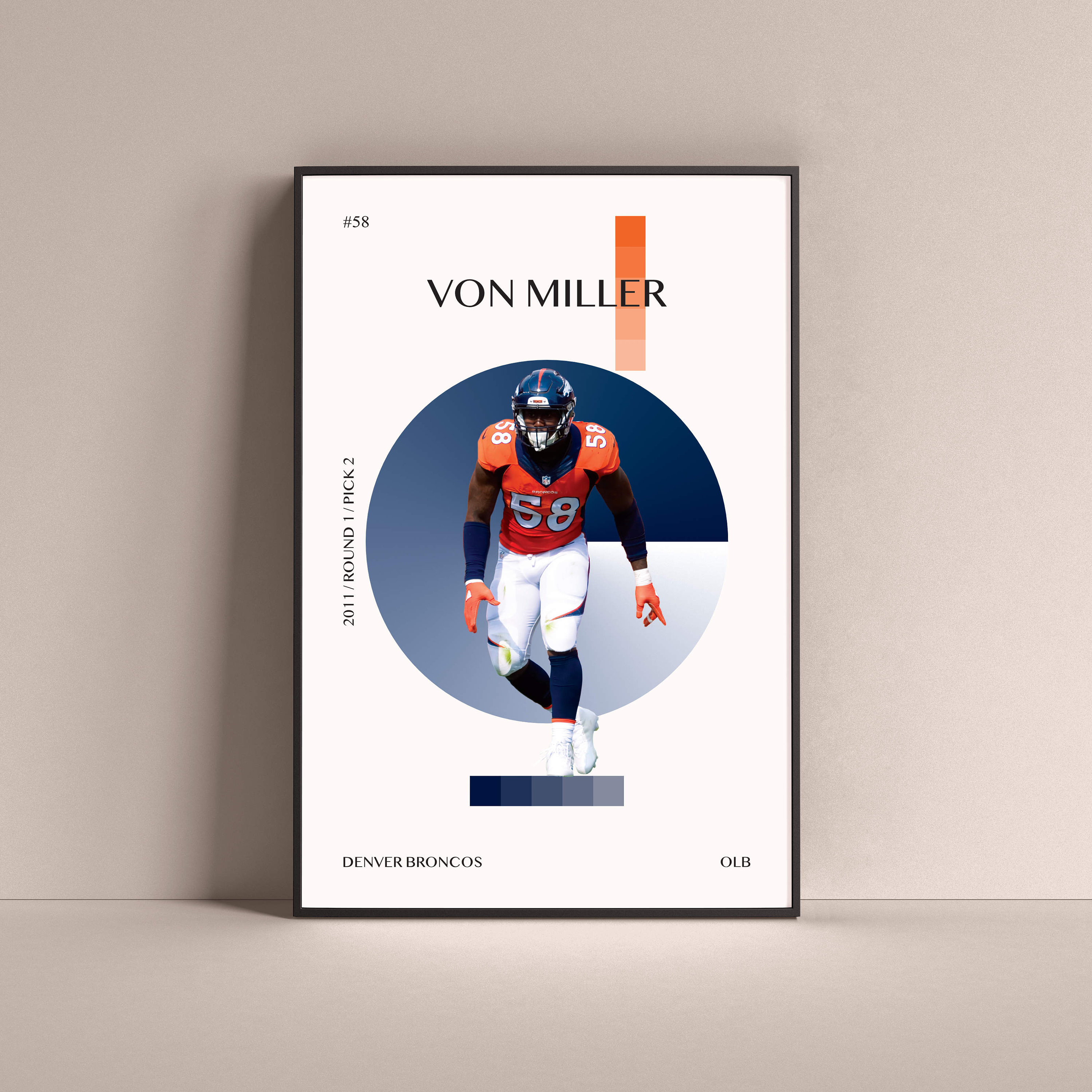 Von Miller Poster, Denver Broncos Art Print Minimalist Football Wall ...