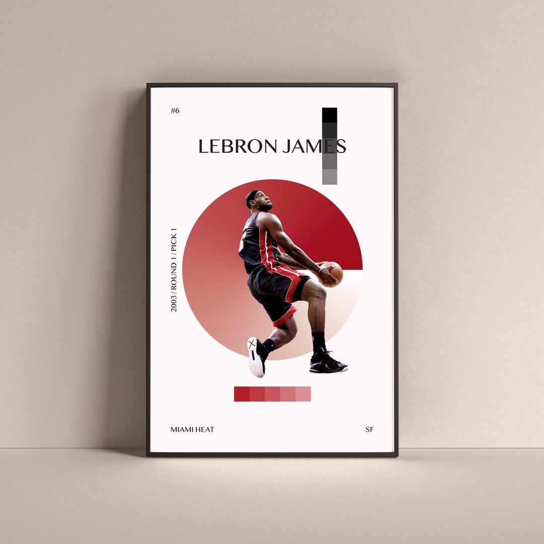 Lebron James Poster, Miami Heat Art Print Minimalist Basketball Wall ...