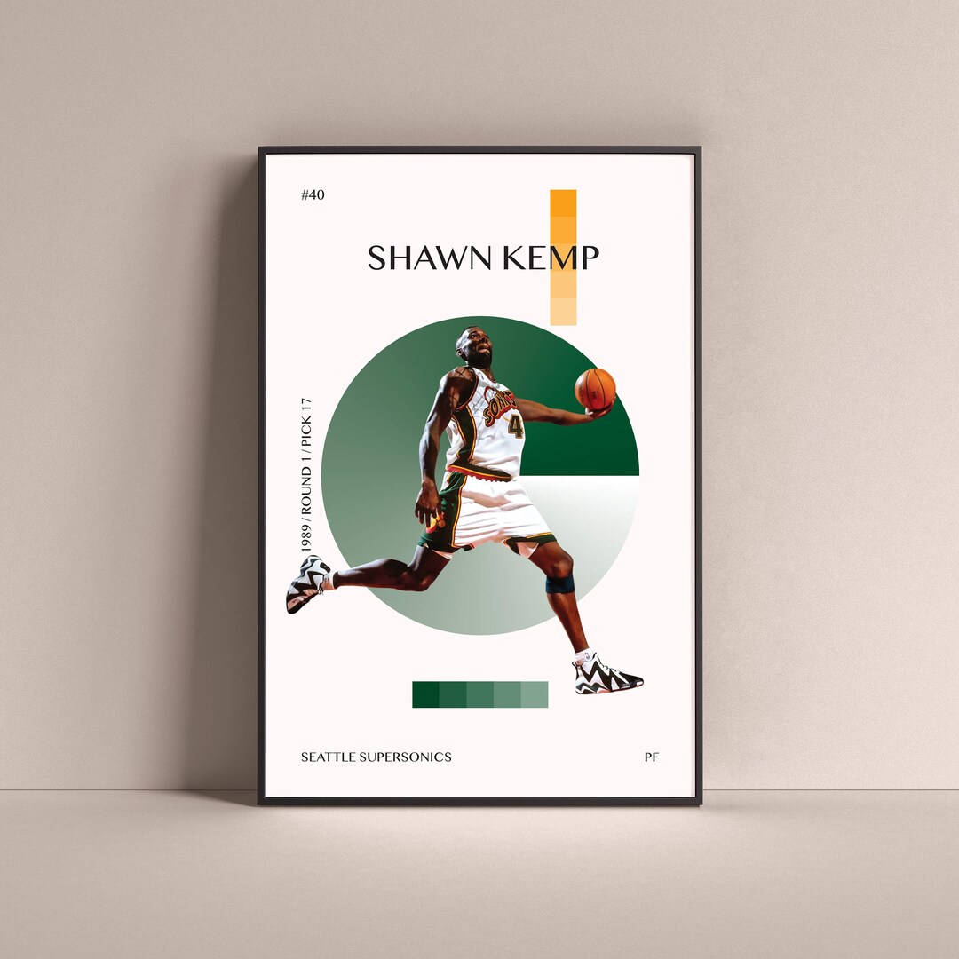 Shawn Kemp Poster, Seattle Supersonics Art Print Minimalist Basketball Wall Decor for Home ...