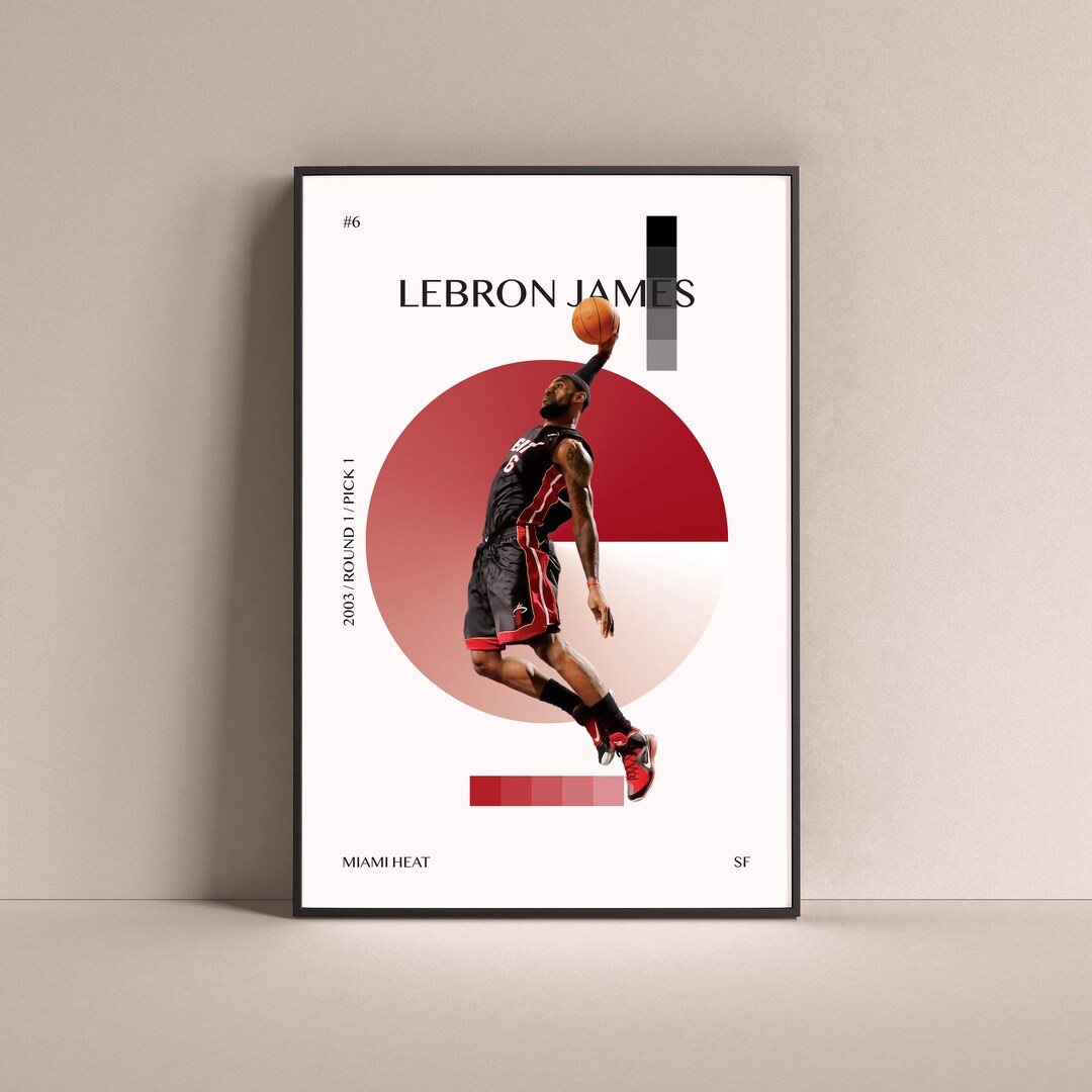 Lebron James Poster, Miami Heat Art Print Minimalist Basketball Wall ...