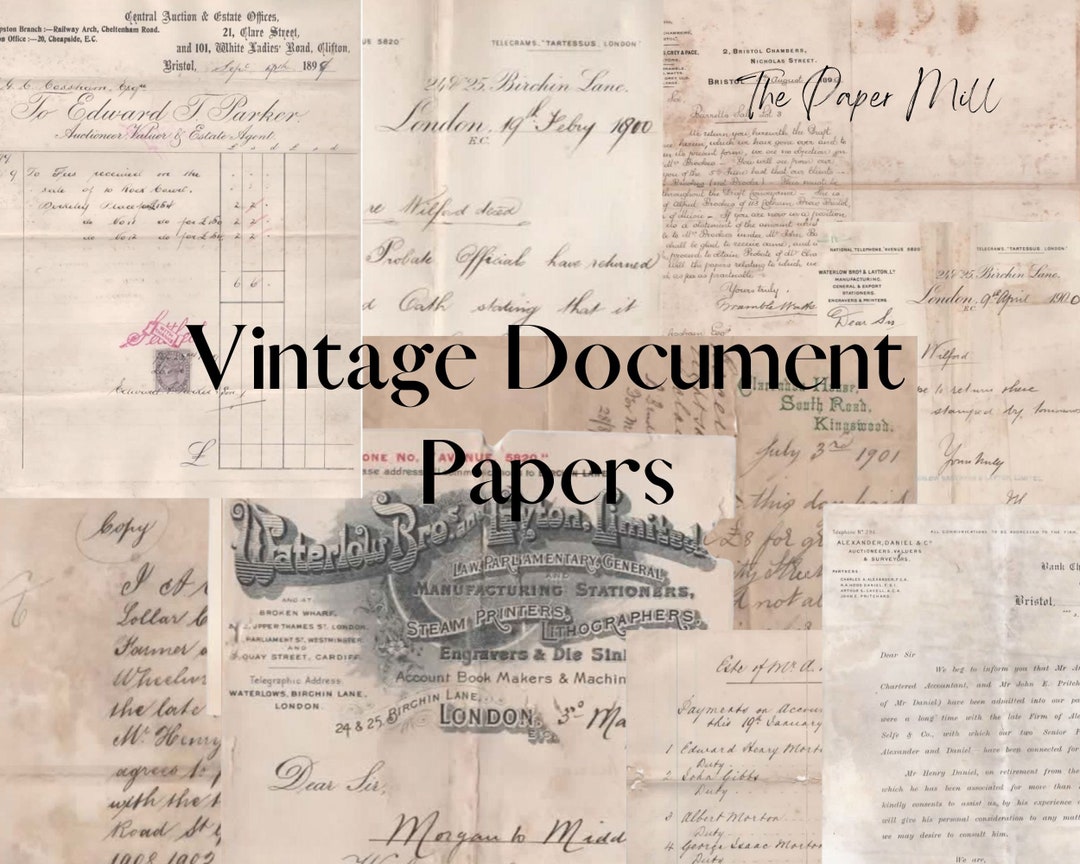 Vintage Document Ephemeral Papers, Basic Collection Junk Journal Kit ...