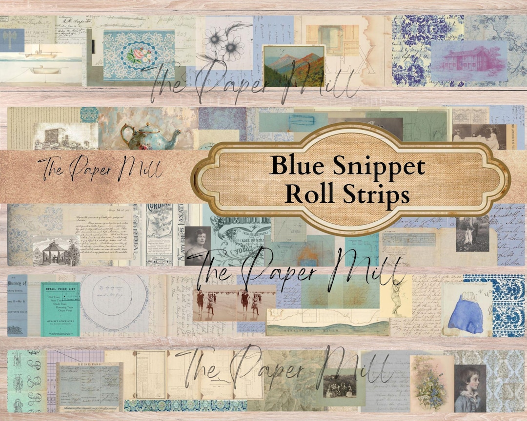 Junk Journal Digital, Blue Snippet Roll Strips, Faux Washi ...
