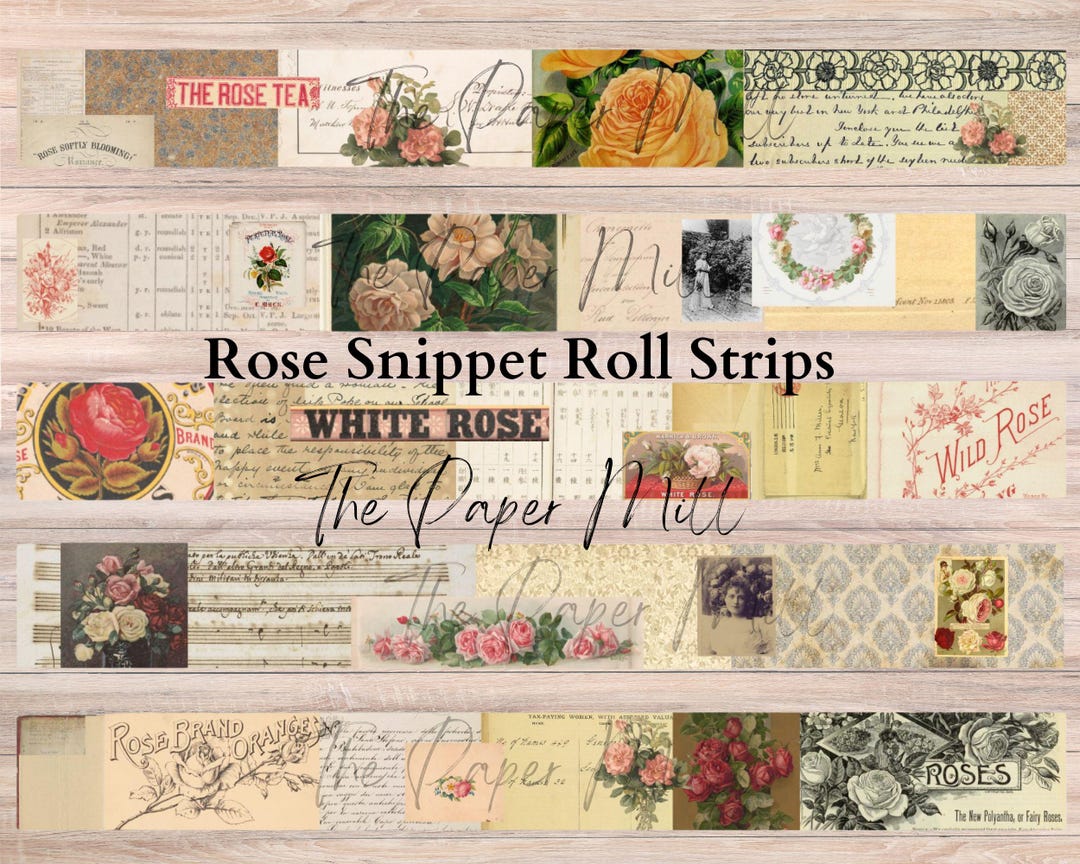 Junk Journal Digital, Rose Snippet Roll Strips, Faux Washi ...