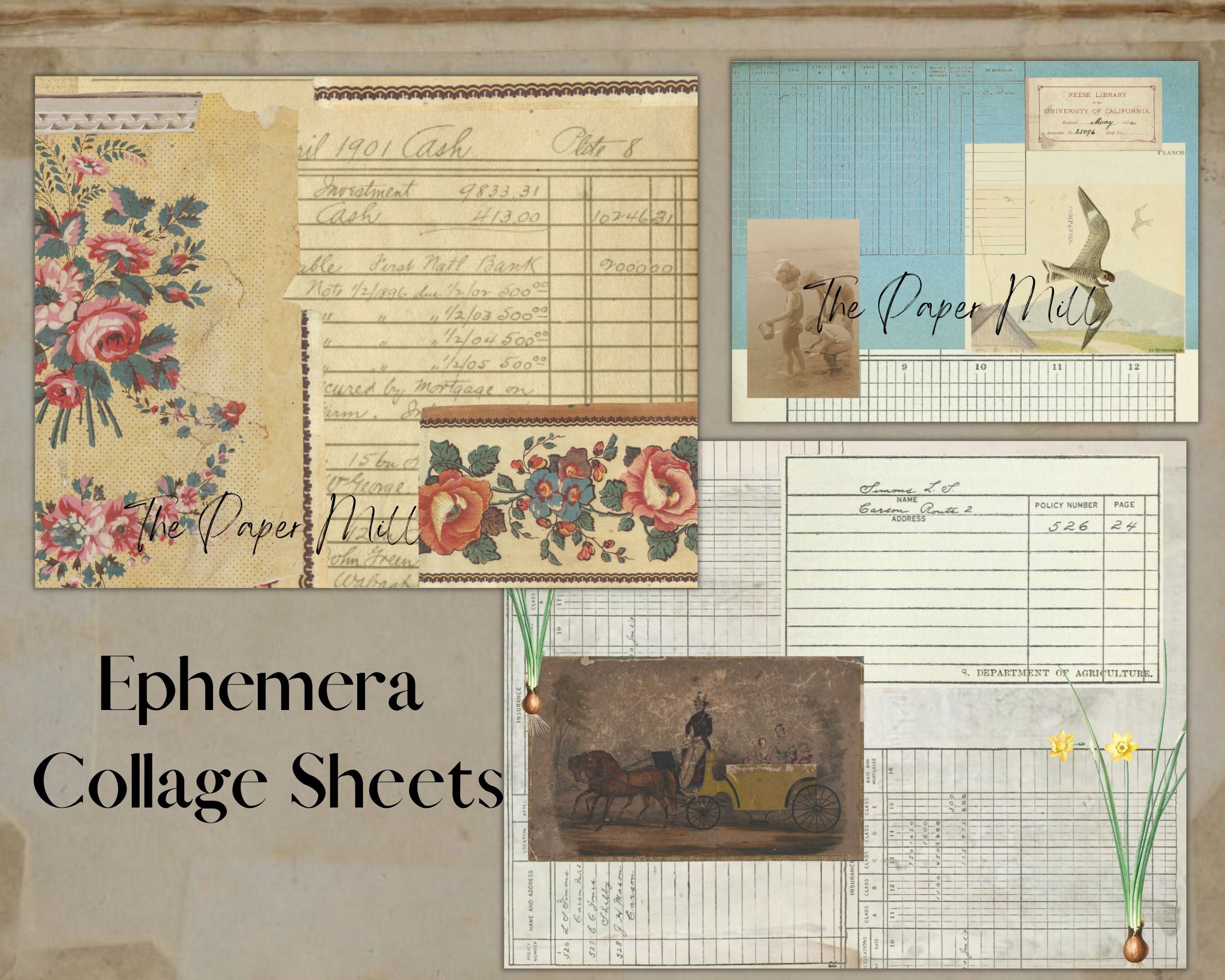 Ephemera Collage Printable Collection Digital Download Antique Papers ...