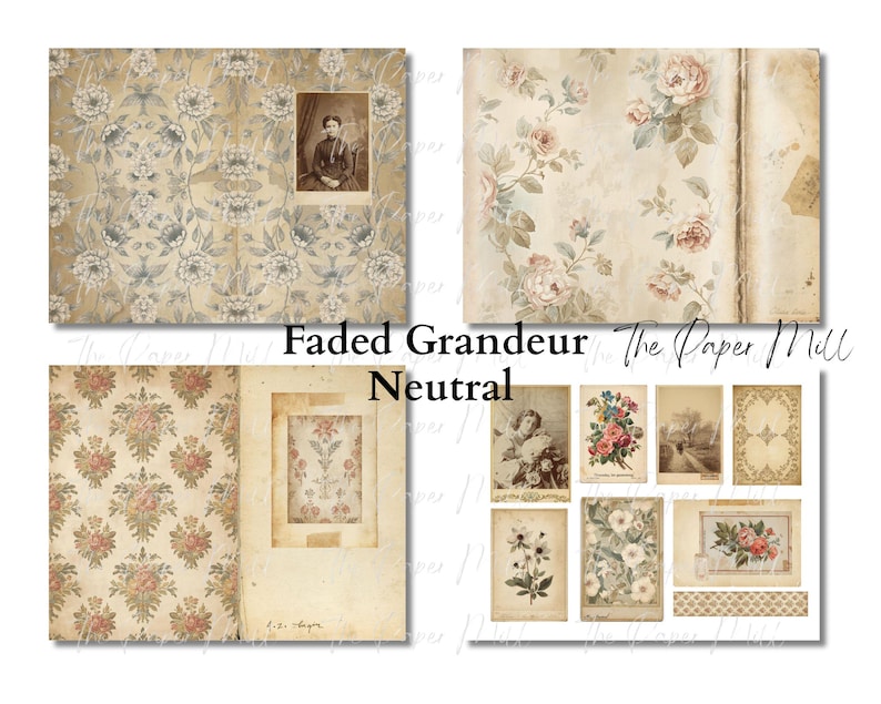 Junk Journal Faded Grandeur Neutral Backgrounds - Digital Download ...