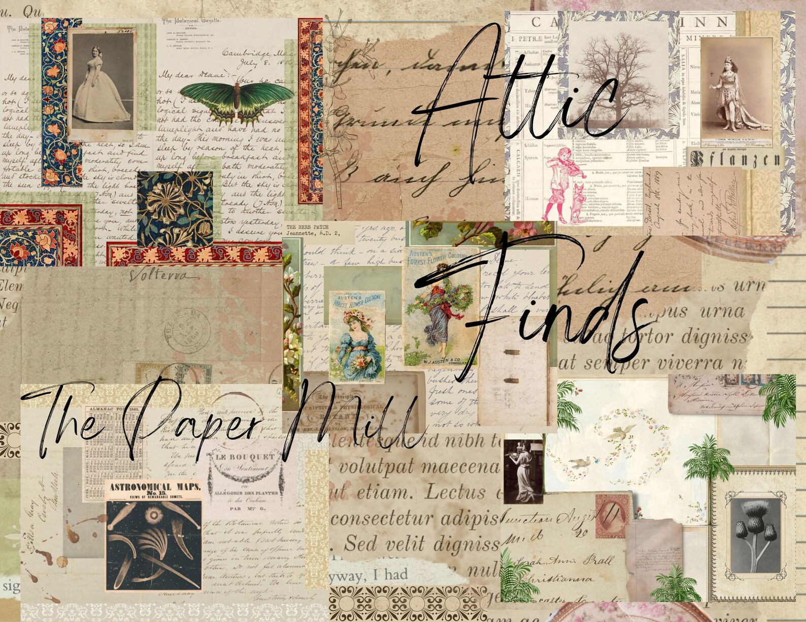 Attic Finds Vintage Printable Collection Digital Download Antique Papers Collage for Journaling ...