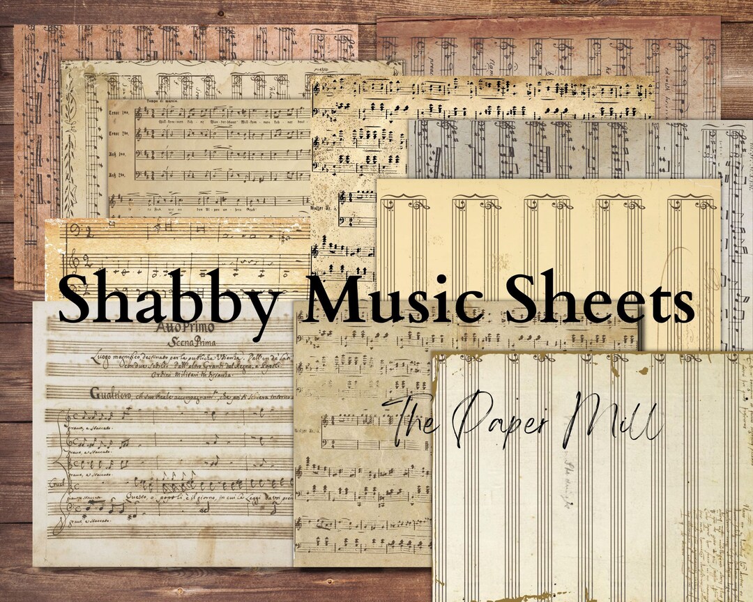 Shabby Music Sheets Junk Journal Kit, Grungy Vintage Printable Ephemera ...