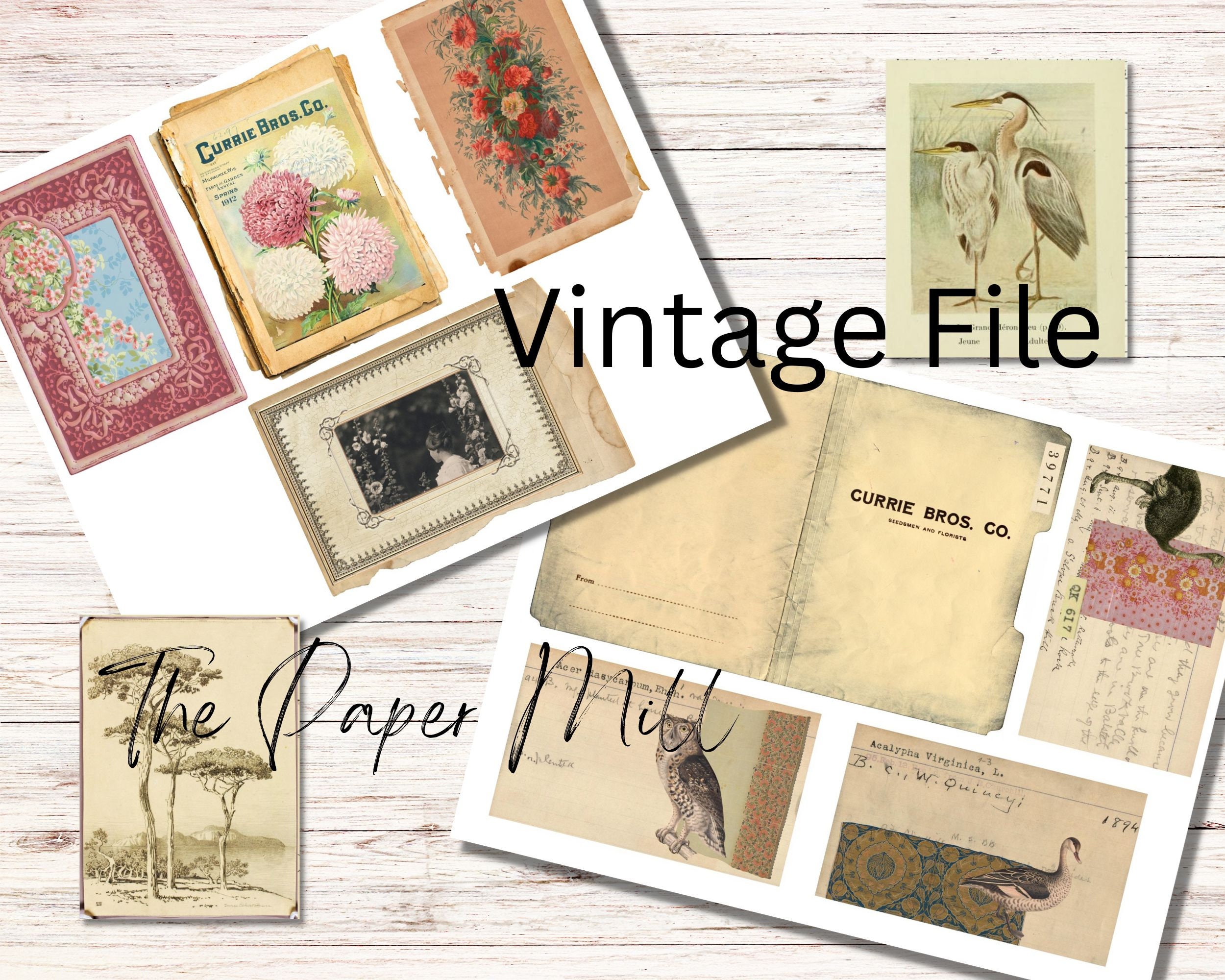 Vintage File and Ephemera Printable Collection Digital Download Antique Papers Collage for ...