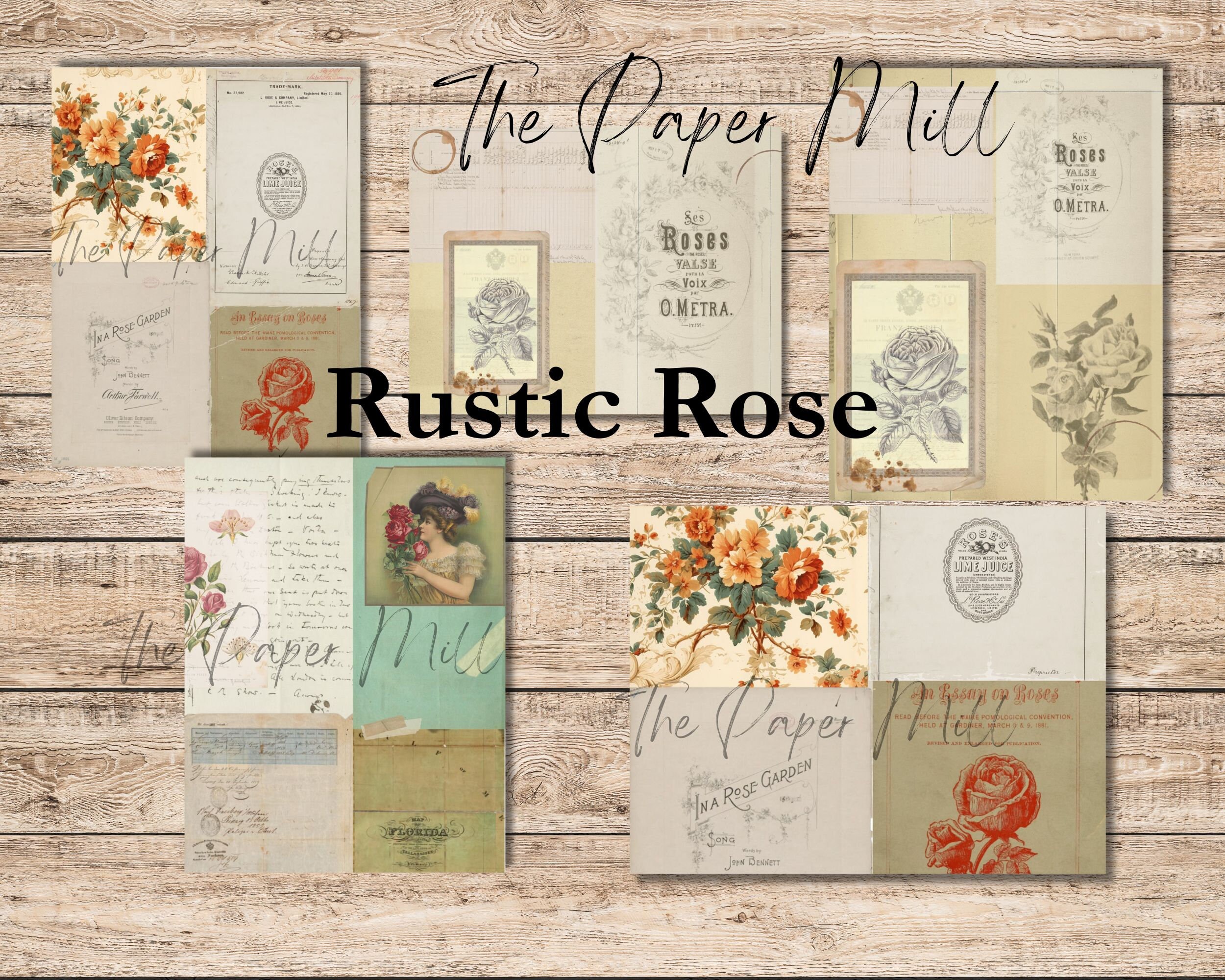Vintage Rustic Rose Printable Collection - Digital Download - Antique ...