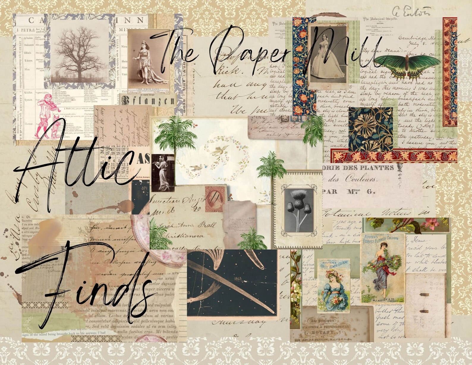 Attic Finds Vintage Printable Collection Digital Download Antique Papers Collage for Journaling ...