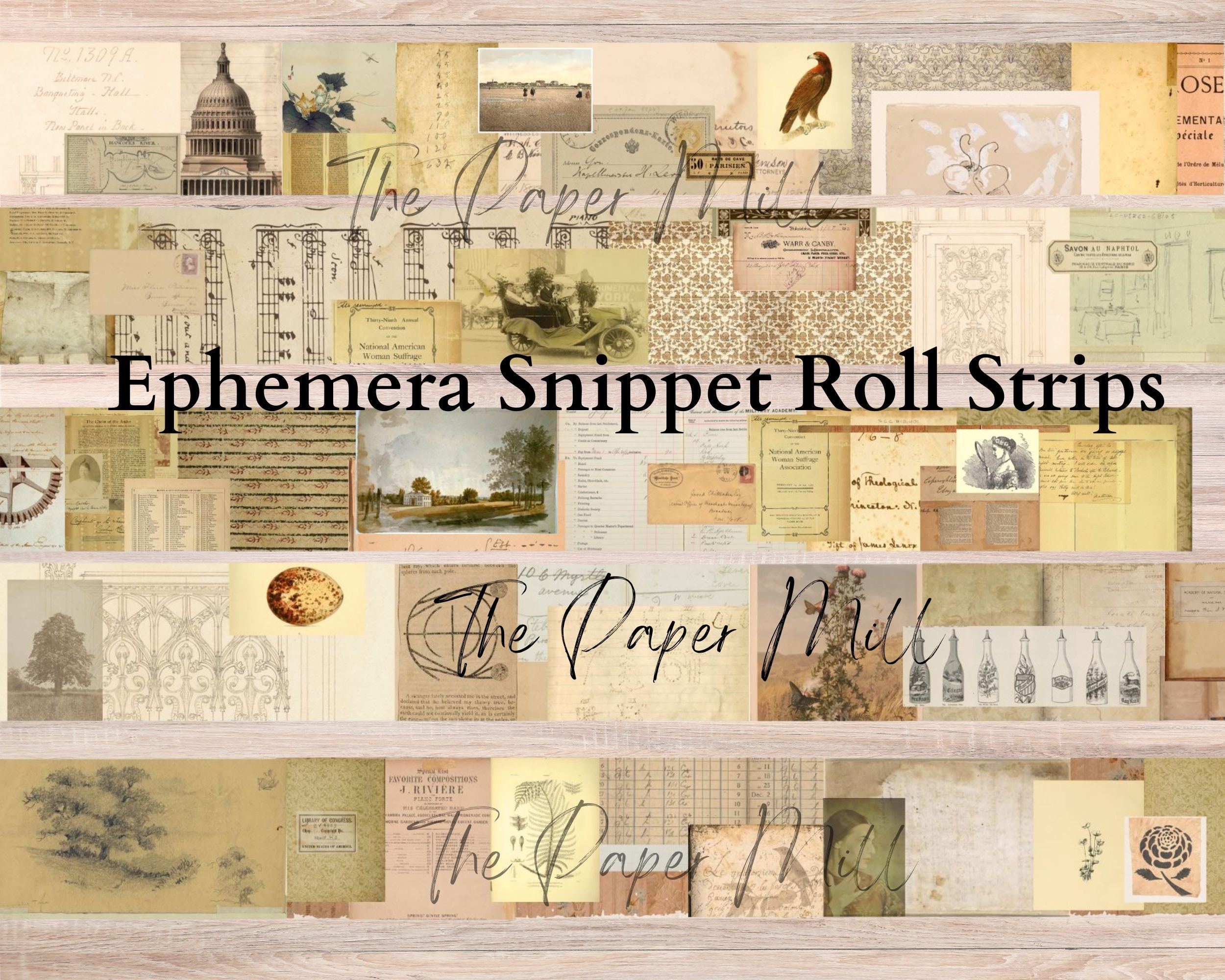 Junk Journal Digital, Ephemera Snippet Roll Strips, Faux Washi Embellishment, - Etsy