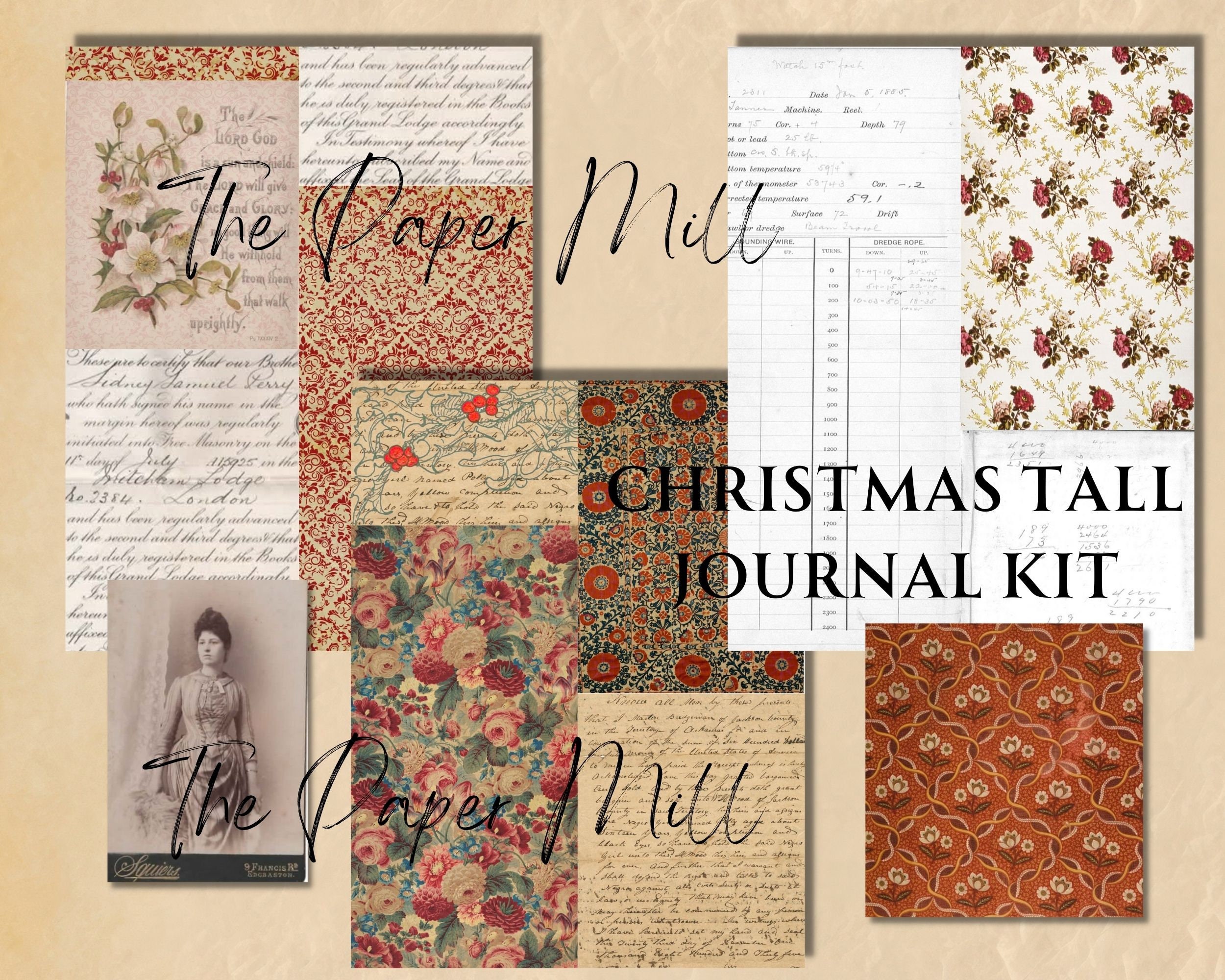 Printable Vintage Christmas Thin Journal Kit, Printable Papers, Digital ...