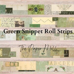 Junk Journal Digital, Green Snippet Roll Strips, Faux Washi ...