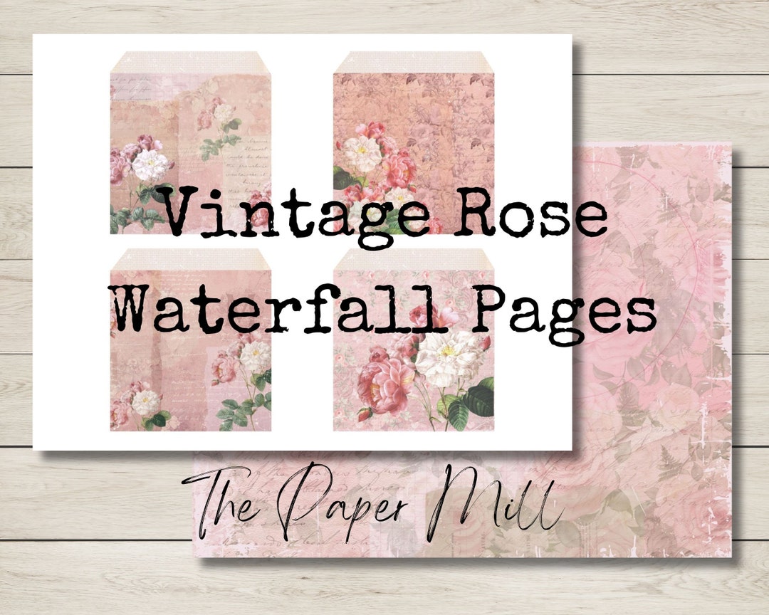 Junk Journal Digital, Vintage Rose Waterfall Pages, Embellishment Kit ...