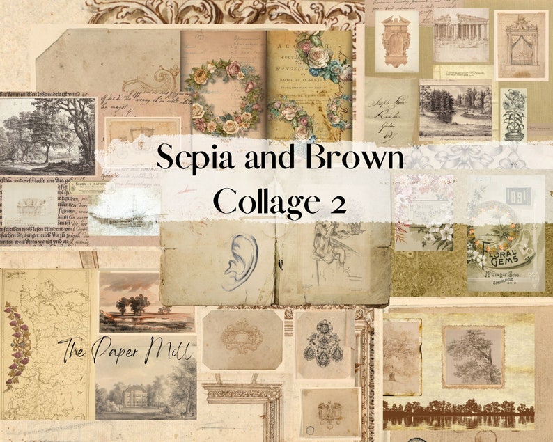 Vintage Sepia Journal, Printable, Digital Download, Collage Sheet, Junk ...