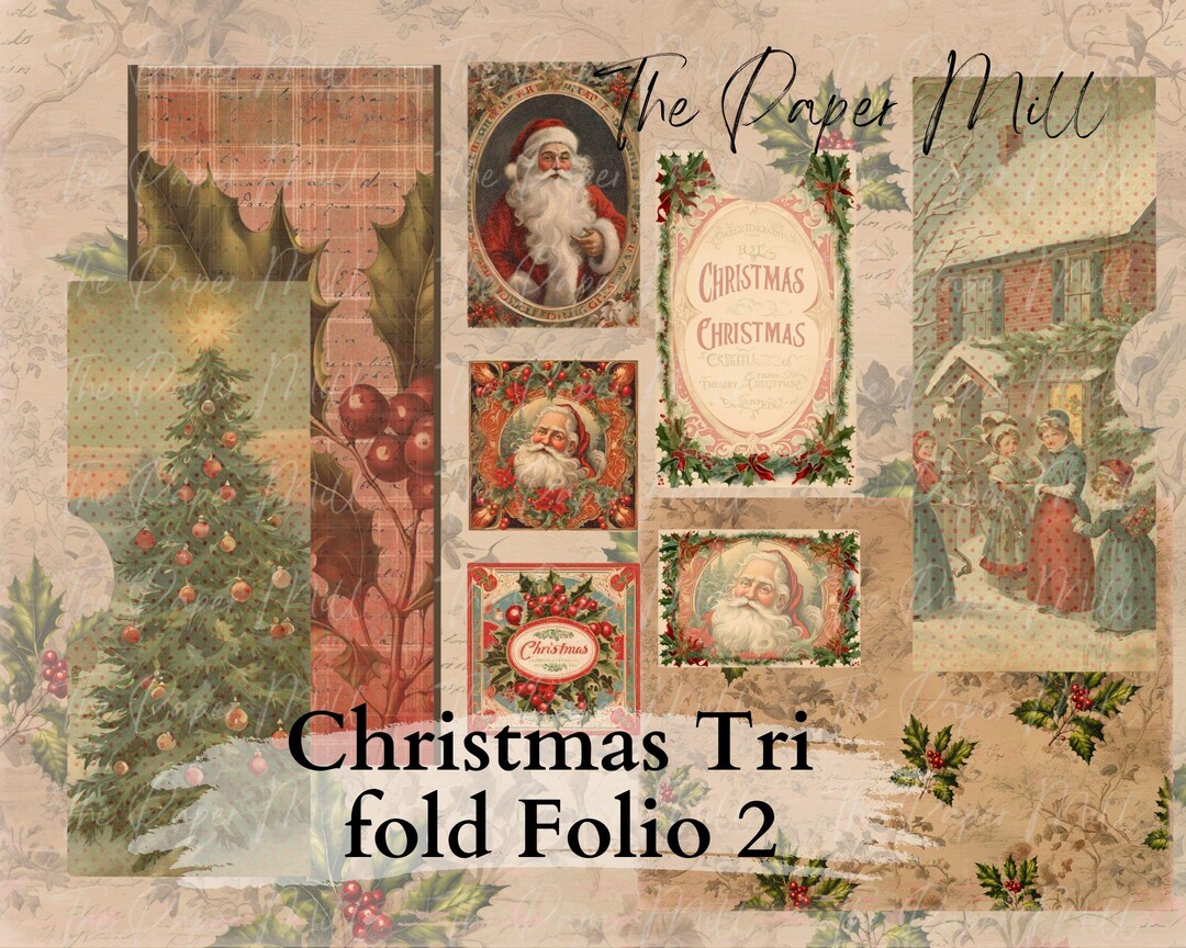 Christmas Tri-fold 2 Junk Journal Digital Kit Christmas Pockets Collage ...