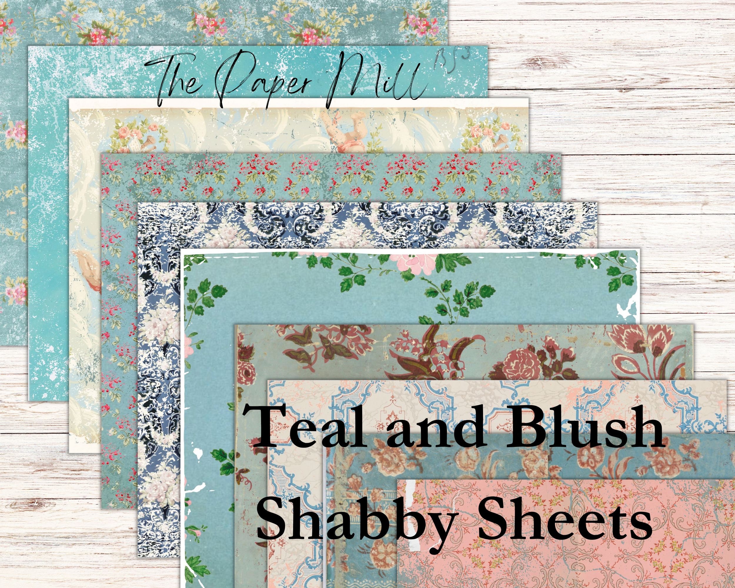 Digital Shabby Teal and Blush Papers Junk Journal Kit, Grungy Vintage ...