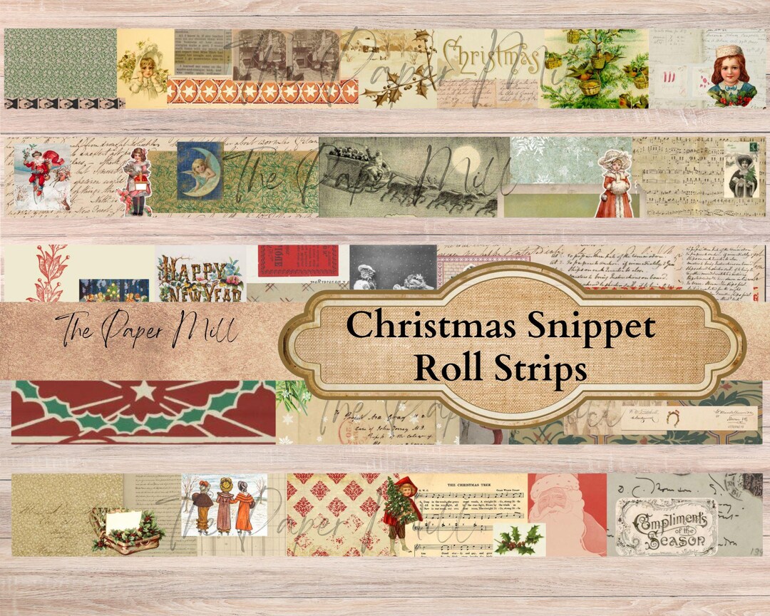 Junk Journal Digital, Christmas Snippet Roll Strips, Faux Washi ...