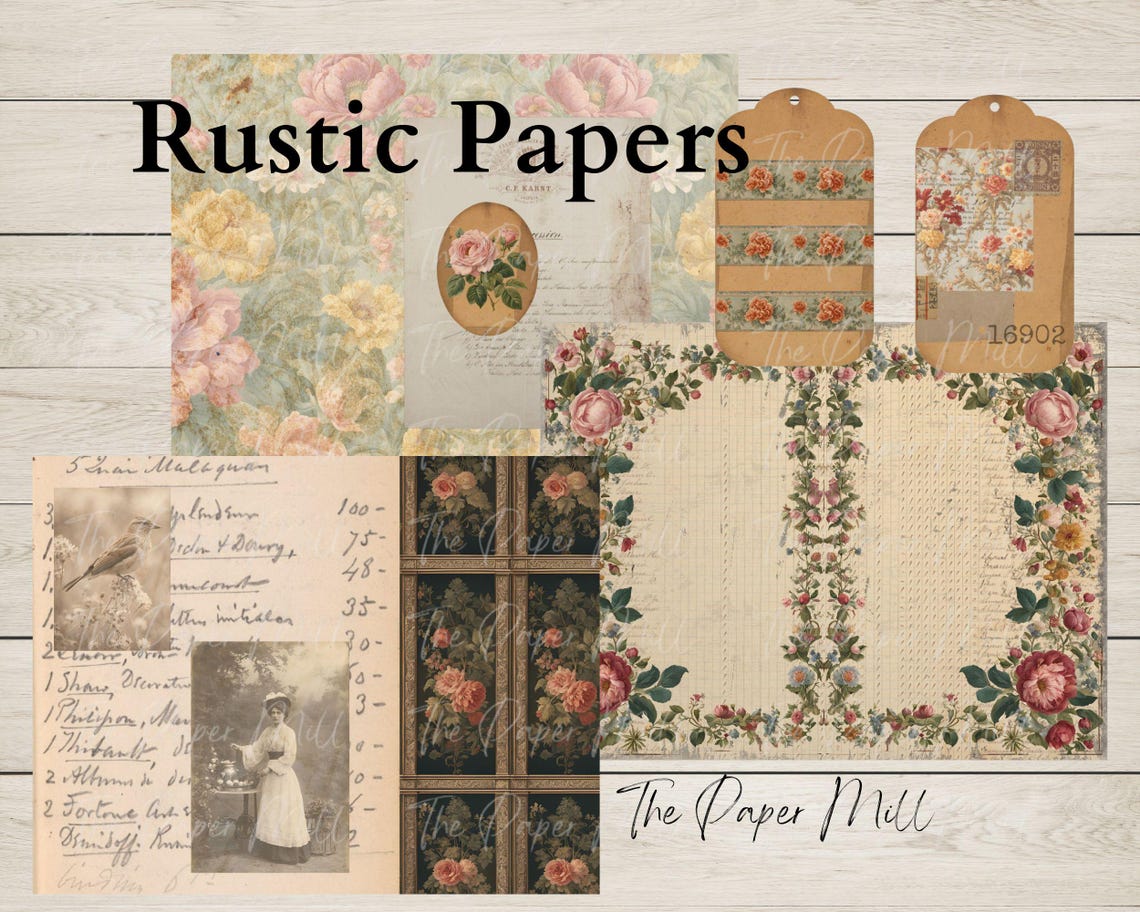 Vintage Rustic Papers Printable Collection - Digital Download - Antique ...