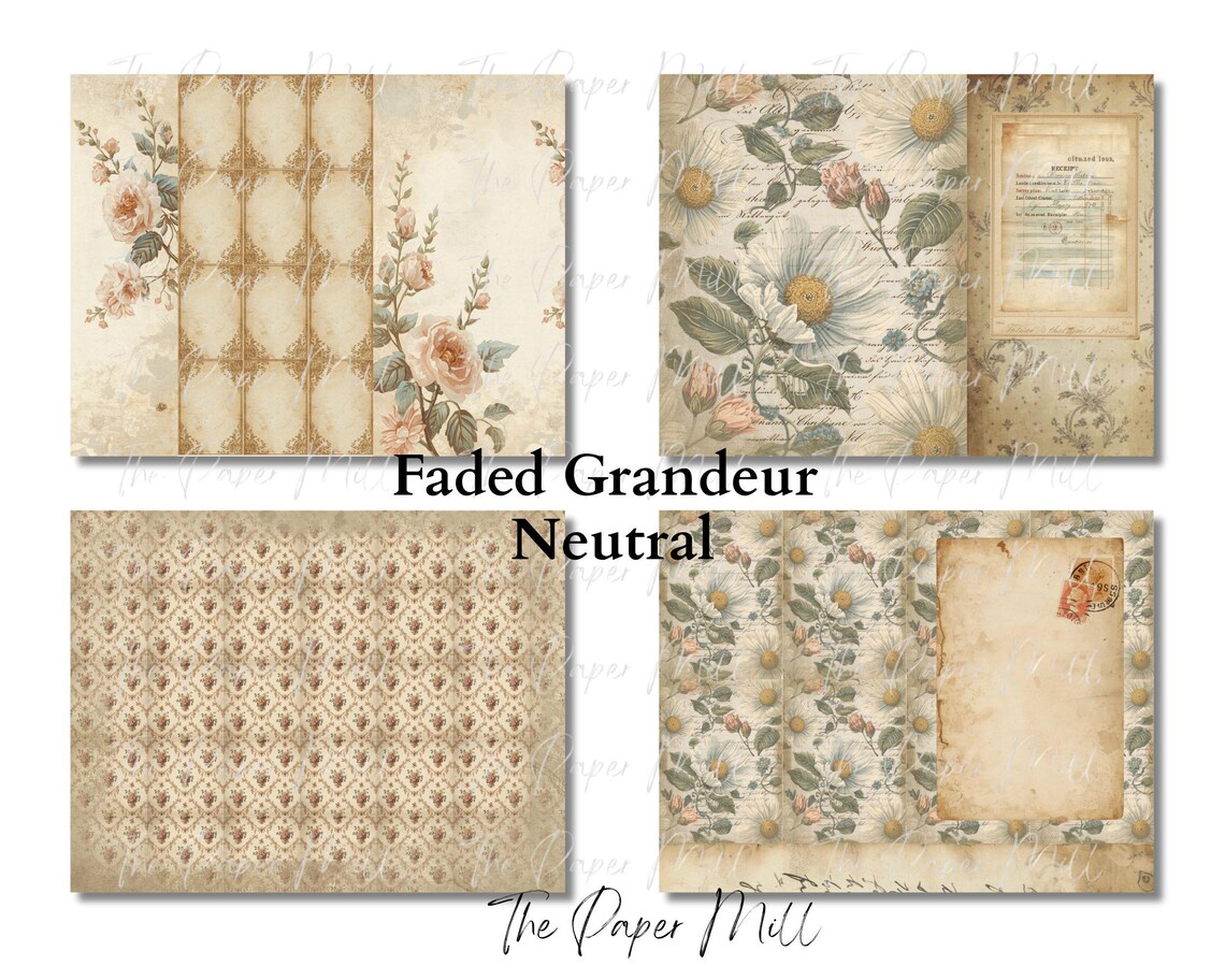 Junk Journal Faded Grandeur Neutral Backgrounds - Digital Download ...