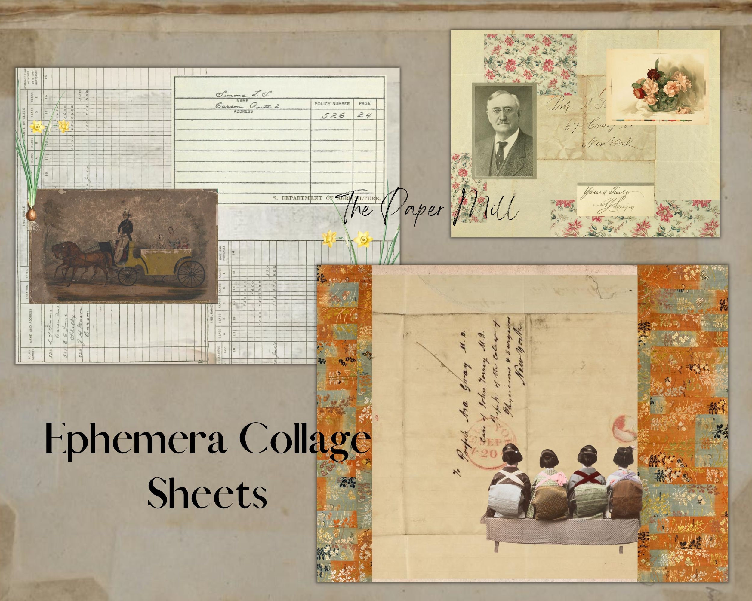 Ephemera Collage Printable Collection Digital Download Antique Papers ...