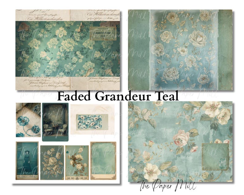Junk Journal Faded Grandeur Teal Backgrounds - Digital Download ...