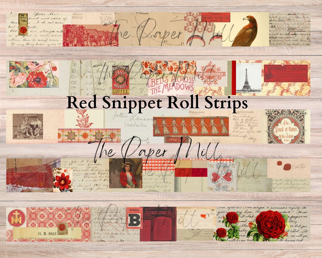 Junk Journal Digital, Red Snippet Roll Strips, Faux Washi Embellishment ...