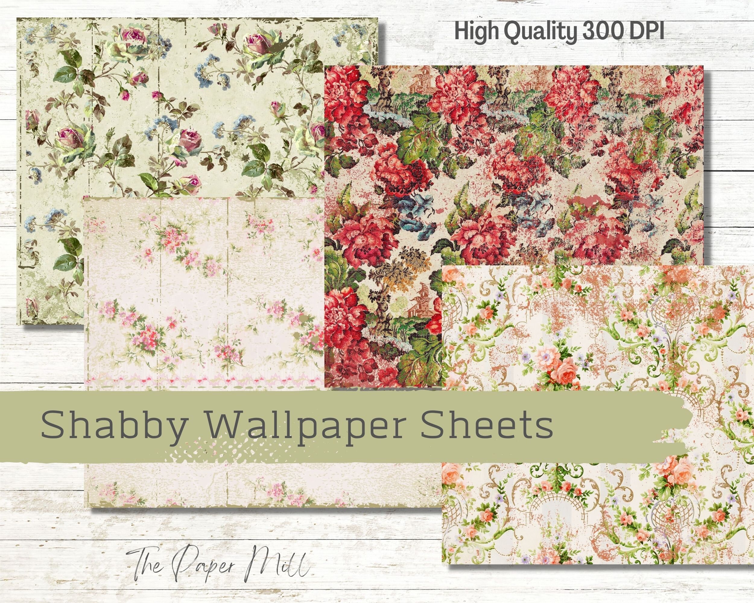 Digital Shabby Wallpaper Papers Junk Journal Kit, Grungy Vintage ...