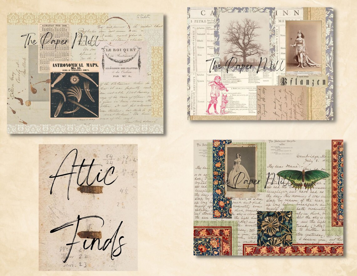 Attic Finds Vintage Printable Collection Digital Download Antique Papers Collage for Journaling ...