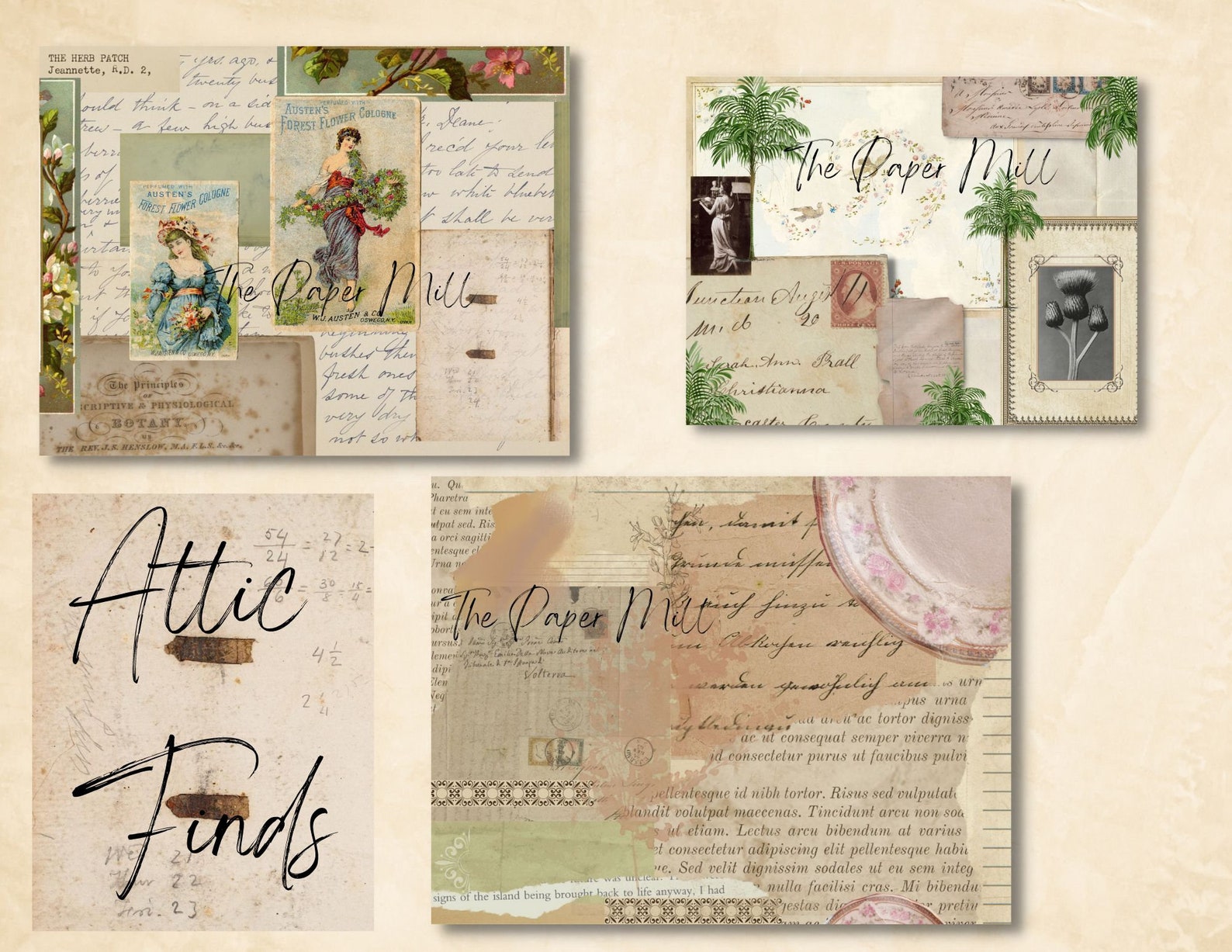 Attic Finds Vintage Printable Collection Digital Download Antique Papers Collage for Journaling ...