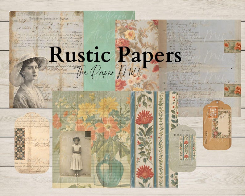 Vintage Rustic Papers Printable Collection - Digital Download - Antique ...