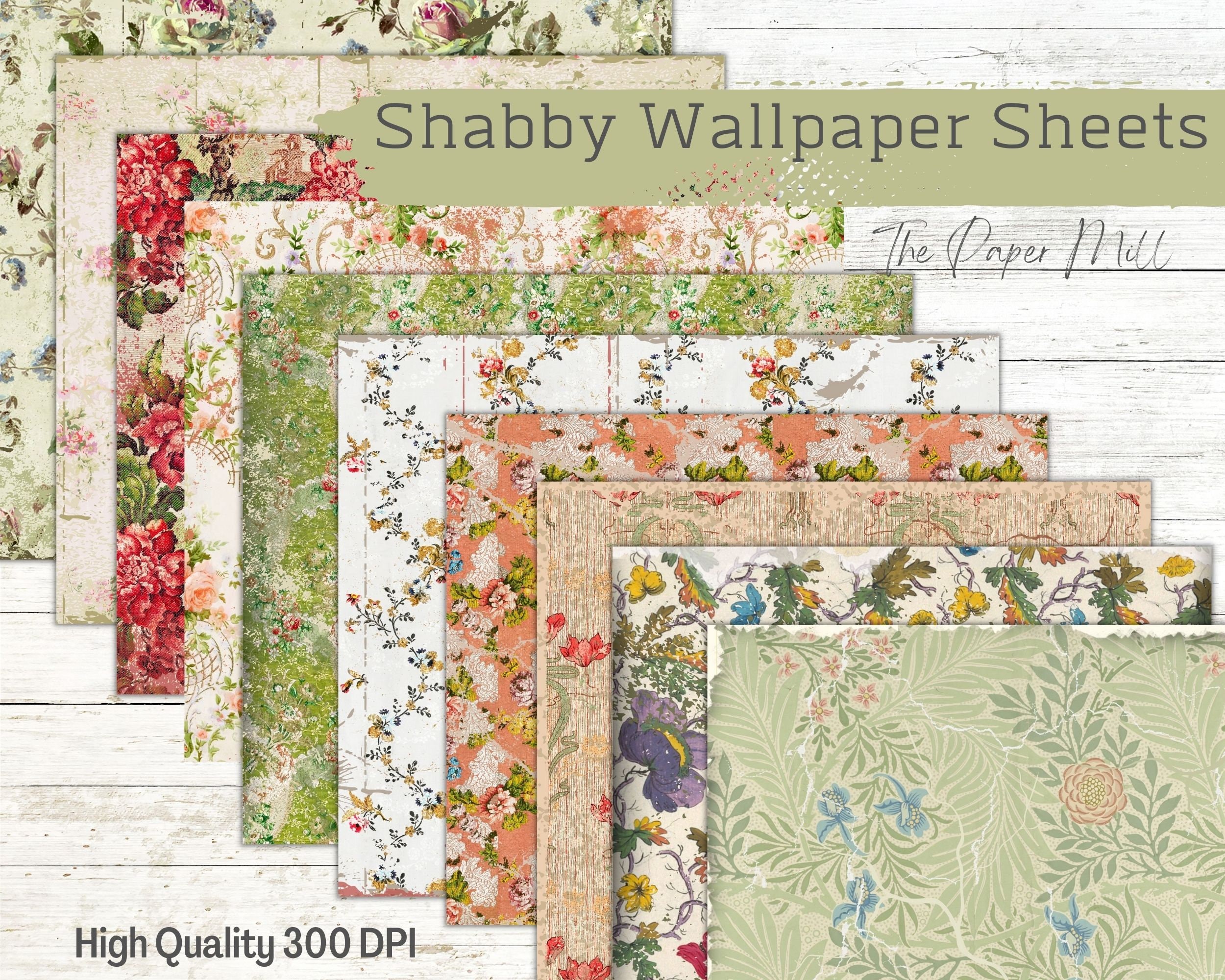 Digital Shabby Wallpaper Papers Junk Journal Kit, Grungy Vintage ...