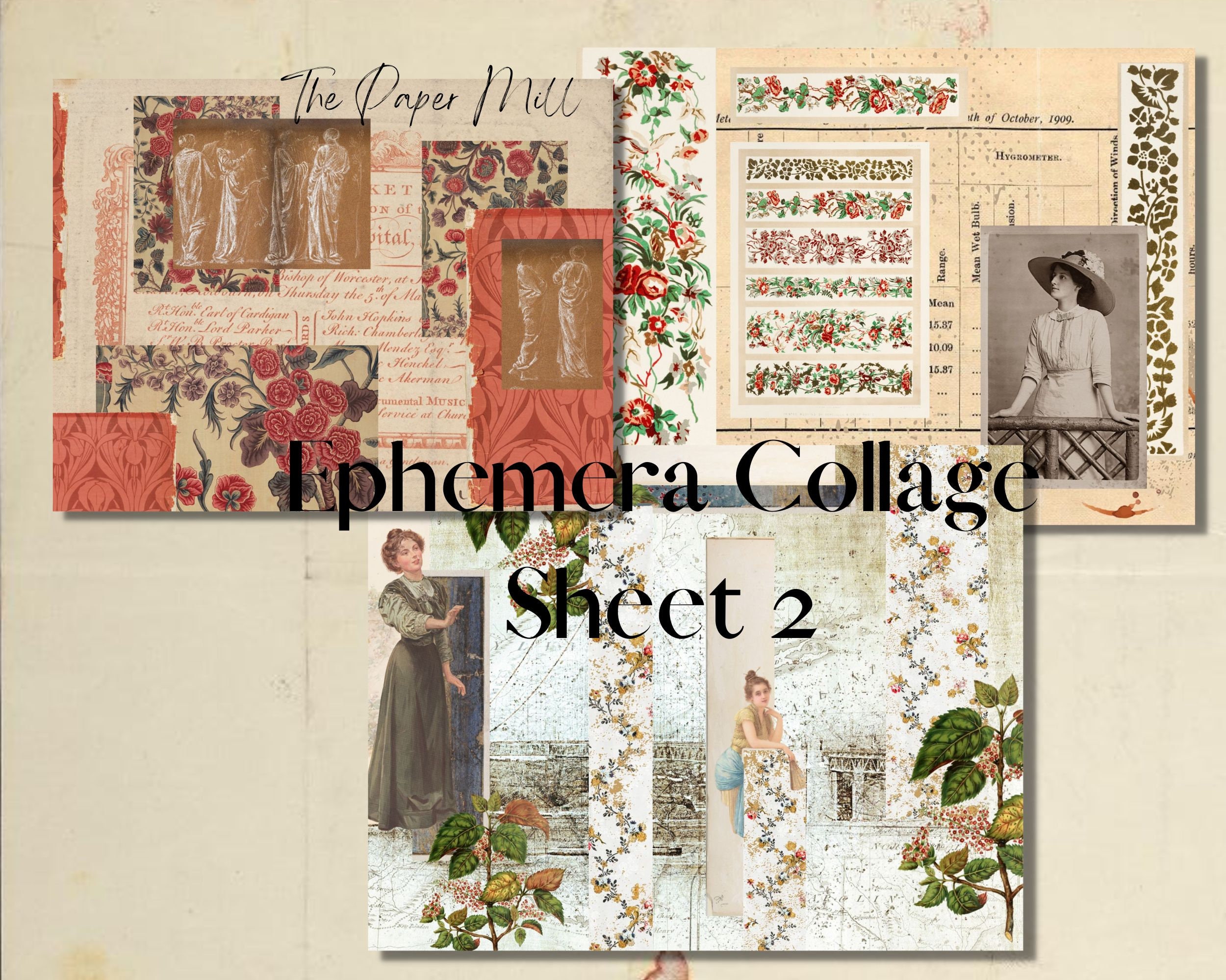 Ephemera Collage Printable Collection Digital Download Antique Papers ...
