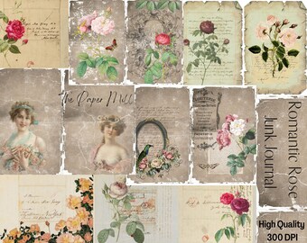 Junk Journal Kit, Romantic Roses, Pink Roses, Red Roses, Shabby Chic ...