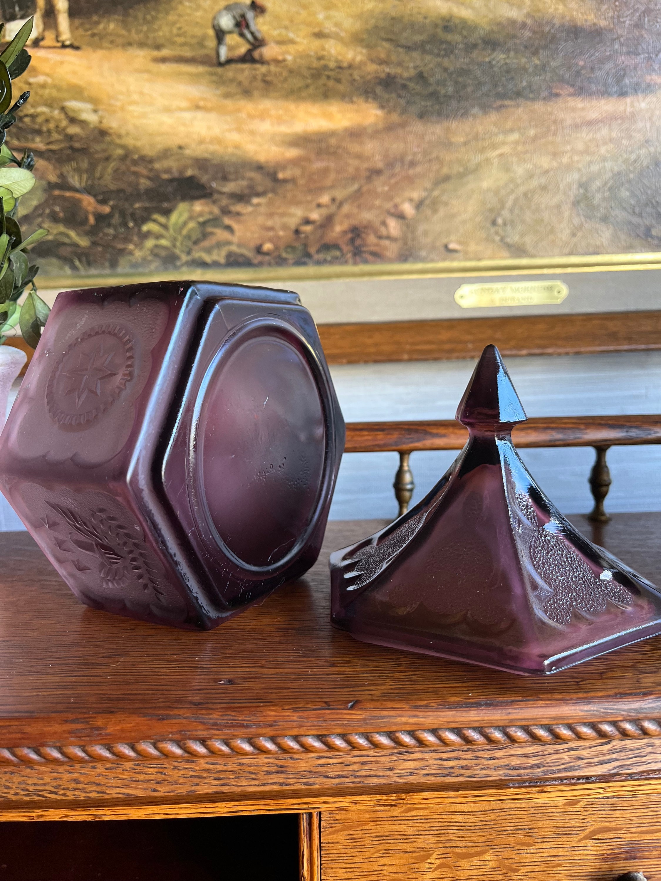 Vintage Colonial Plum Glass Candy Box by Tiara - Etsy