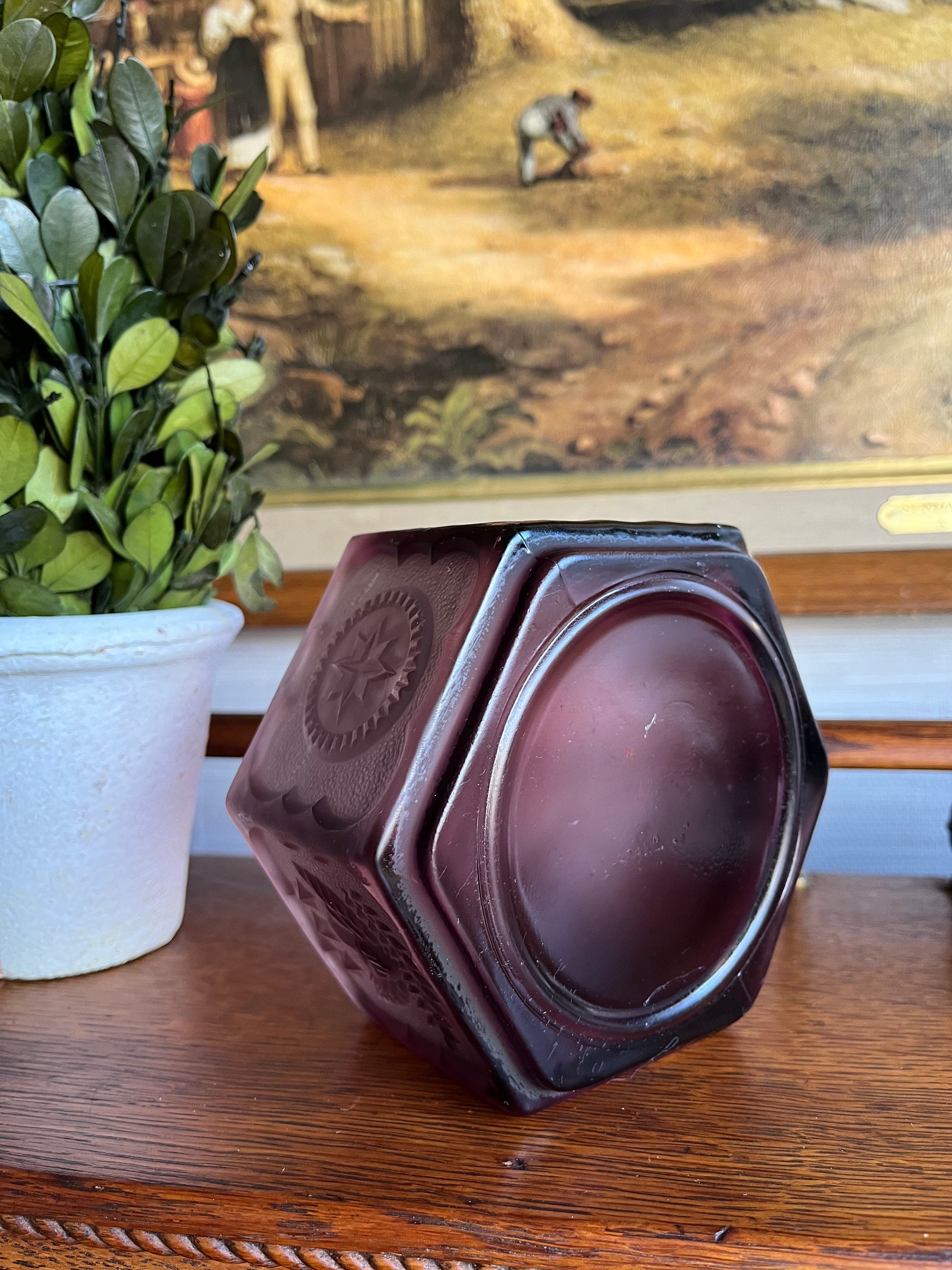 Vintage Colonial Plum Glass Candy Box by Tiara - Etsy