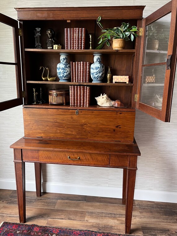 Exquisite Bench made Antique Drop Front Desk With Original Handblown Glass Etsy Sweden