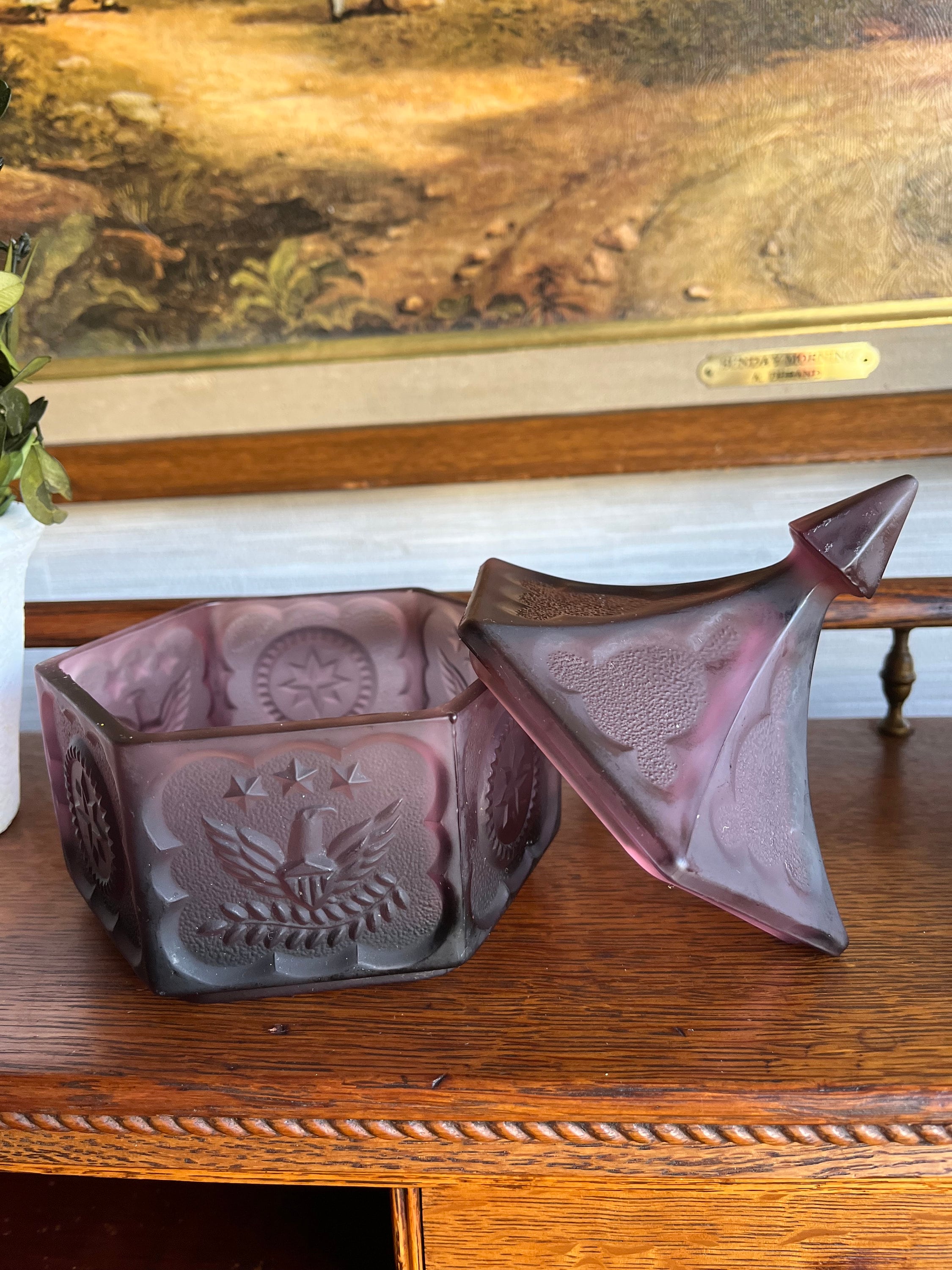 Vintage Colonial Plum Glass Candy Box by Tiara - Etsy