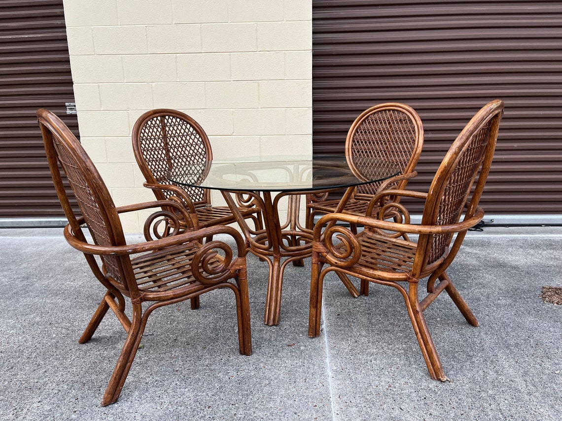 Vintage MCM Bentwood Bamboo Rattan Glass Dining Table & Ballon - Etsy