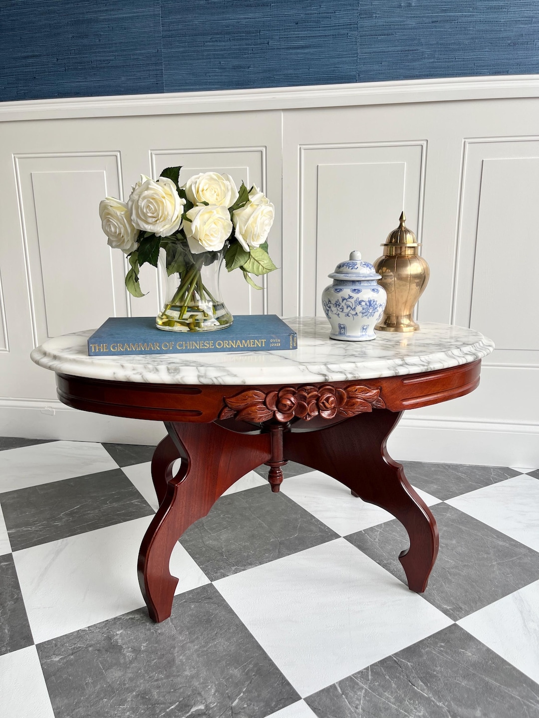 Vintage Italian Marble Top Mahogany Coffee Table | Mid Century ...
