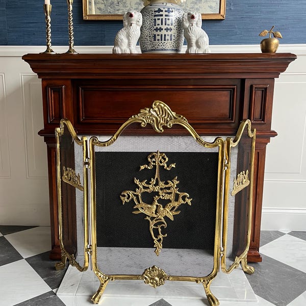 French Brass Fire Screen - Etsy