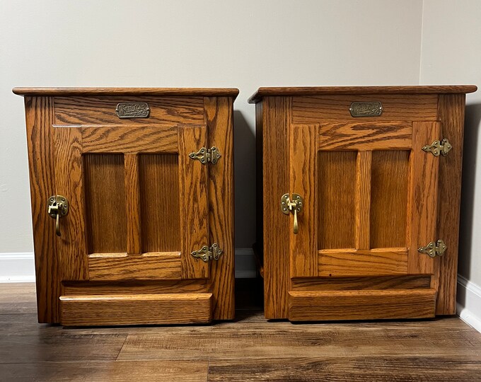 Antique White Clad Oak Icebox Chest End Table Nightstand Pair - Etsy