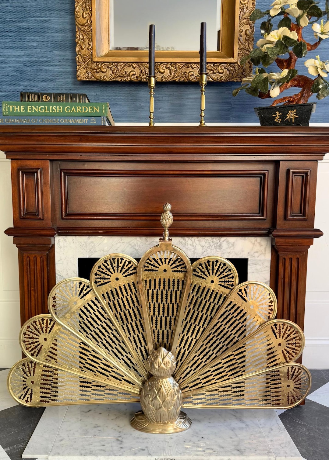 Vintage Brass Peacock Fireplace Screen With Artichoke Finial - Etsy