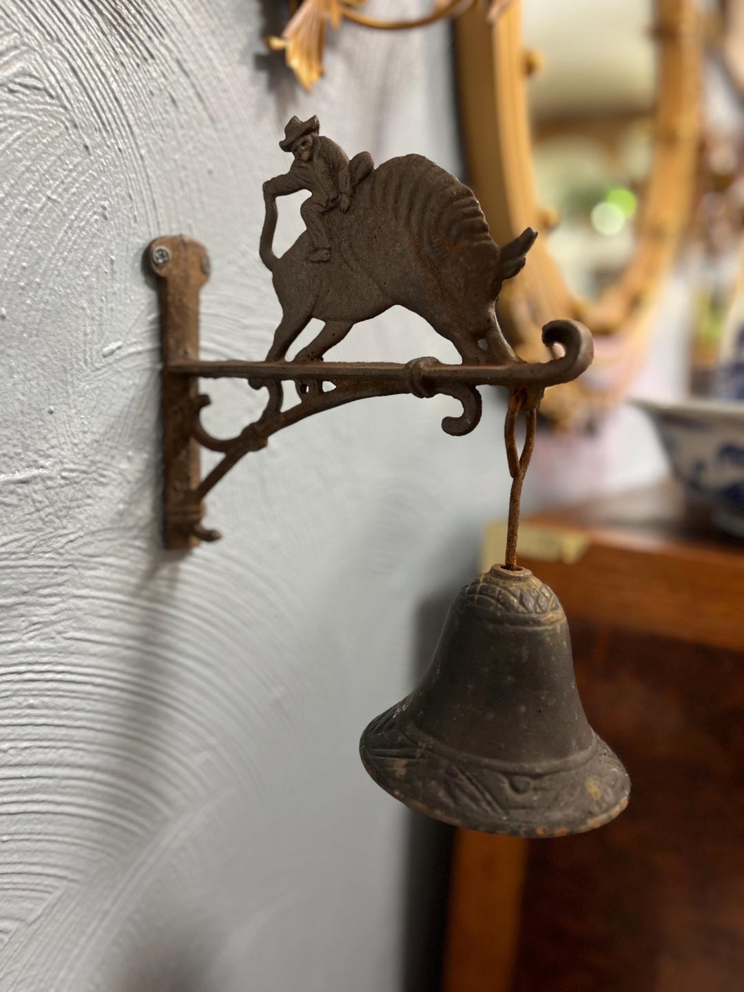 Vintage Cast Iron Bull Rider Dinner Bell – Rustic Western Farmhouse ...
